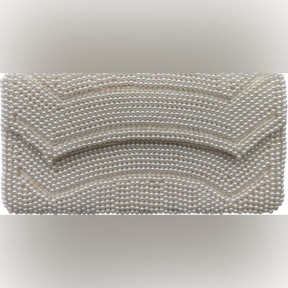 Bags | Vintage Pearl Beaded Clutch Wallet Ladies White Formal Man Made ...
